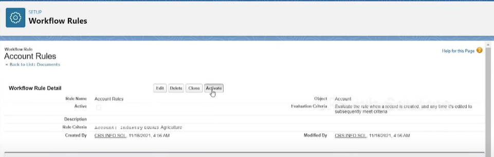 Workflow Rules in Salesforce