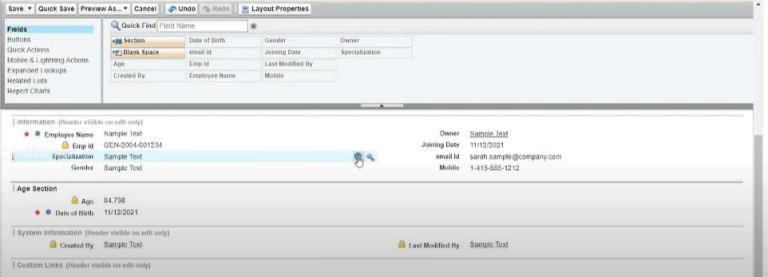 Custom Page Layouts - Salesforce